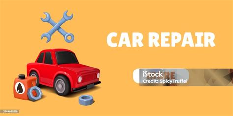 자동차 수리 3d 기계 수정 도구 자동차 차고 서비스 렌더링 차량 진단 자동 작업장 키 렌치 오일 캐니스터 휠 변경 벡터 일러스트 아이콘 웹 배너 디자인 3차원 형태에 대한