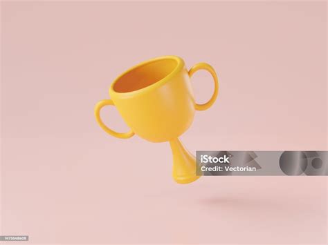 성공 개념 우승자 컵 및 승리 1 등상 황금 트로피 1 위 우승자 트로피 스포츠 상 우승자 상 챔피언에 대한 분홍색 배경에 떠있는 트로피 컵 3d 렌더링 그림 입체 이미지에