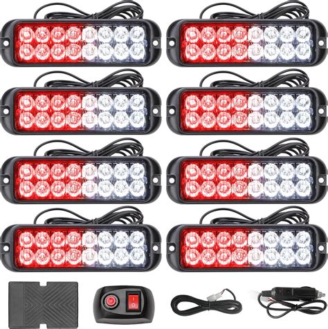 128 LED Red White Strobe Lights Kit Emergency Waterproof Ultra Slim Sync Feature Grill Surface