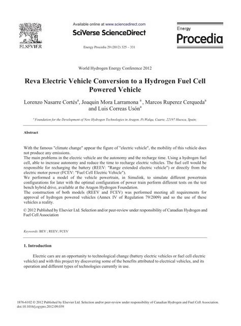 Pdf Reva Electric Vehicle Conversion To A Hydrogen Fuel Cell Powered