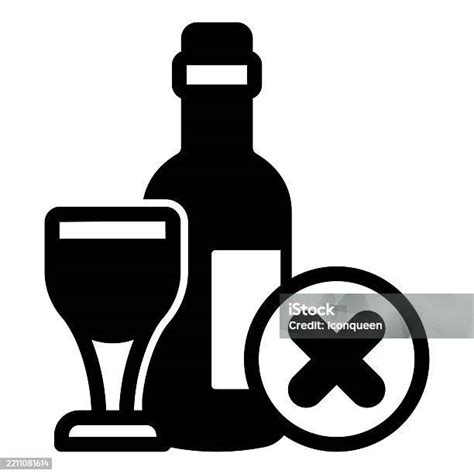 와인 병과 유리 금지 고체 아이콘 금지 항목 개념 벡터 그래픽입니다 와인 위스키 알코올 음주 흰색 배경 스타일 모바일 또는 디자인에 금지 된 표시 개념에 대한 스톡 벡터