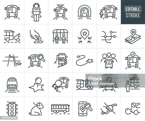 대중 교통 얇은 선 아이콘 편집 가능한 스트로크 아이콘에는 버스 경전철 승객 사람 버스를 타는 사람들 버스 정류장 버스를 기다리는 사람들 교통 기차 철도 대중 교통 교통