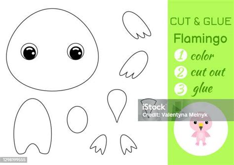 색칠 공부 는 잘라 아기 플라밍고 접착제 유치원 어린이를위한 교육 종이 게임 워크시트를 잘라내고 붙여넣습니다 종이에 색상 절단 부품 및 접착제 벡터 그림입니다 0명에 대한