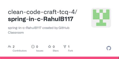 GitHub Clean Code Craft Tcq Spring In C RahulB Spring In C RahulB Created By GitHub