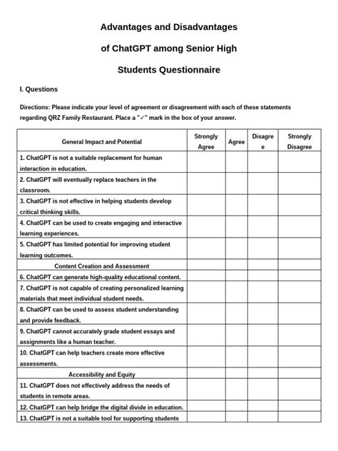 Chatgpt Questionnare Pdf Teachers Questionnaire