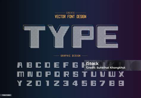 픽셀 굵은 글꼴 및 알파벳 벡터 사각형 서체 문자 및 숫자 디자인 배경에 그래픽 텍스트 3차원 형태에 대한 스톡 벡터 아트 및