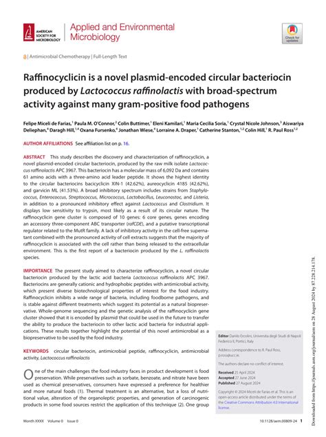 Pdf Raffinocyclicin Is A Novel Plasmid Encoded Circular Bacteriocin