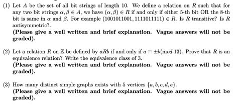 solved 1 let a be the set of all bit strings of length 10