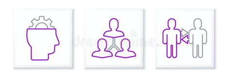 Set Line Project Team Base Human With Gear Inside And Icon Vector Stock Vector Illustration