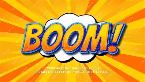 Premium Vector | Boom comic editable text effect cartoon 3d bold glossy orange text style
