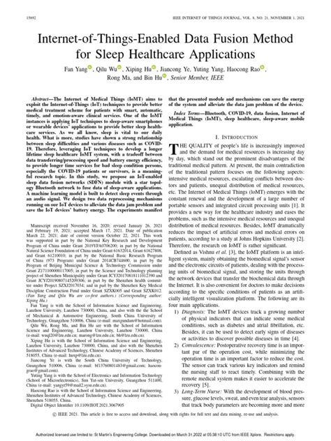 internet of things enabled data fusion method for sleep healthcare