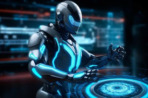 Premium Ai Image 3d Rendering Robot With Hud Graphic