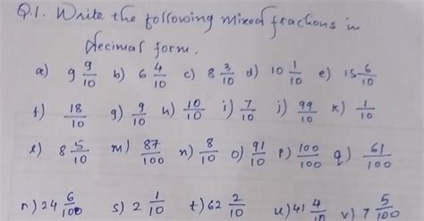 Abcdnotes Std 5 Decimal Fractions Practice Sheet