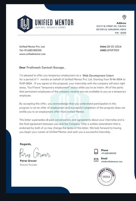 Prathmesh Bavage On Linkedin Internship Webdevelopment Unifiedmentor