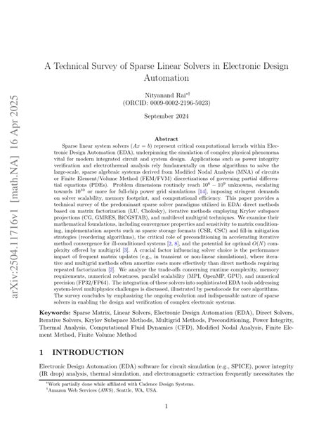Pdf A Technical Survey Of Sparse Linear Solvers In Electronic Design