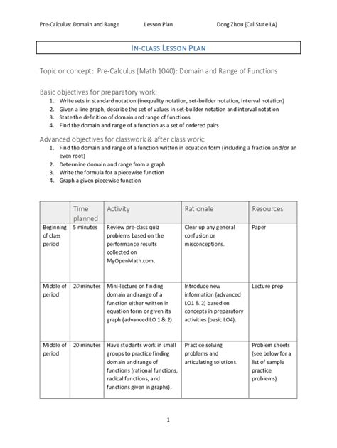 Fillable Online Pre Calculus Unit 1 Domain And Range Of Functions Fax Email Print Pdffiller