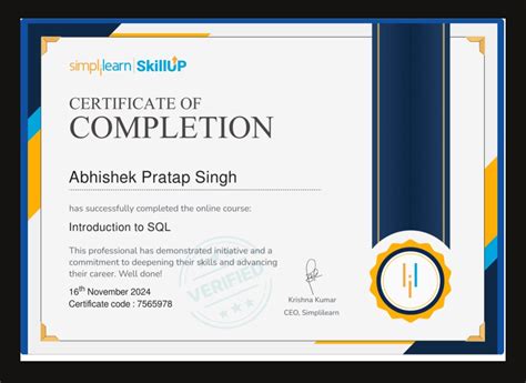 Abhishek Pratap Singh On Linkedin Sqllearning Certificate Skillup