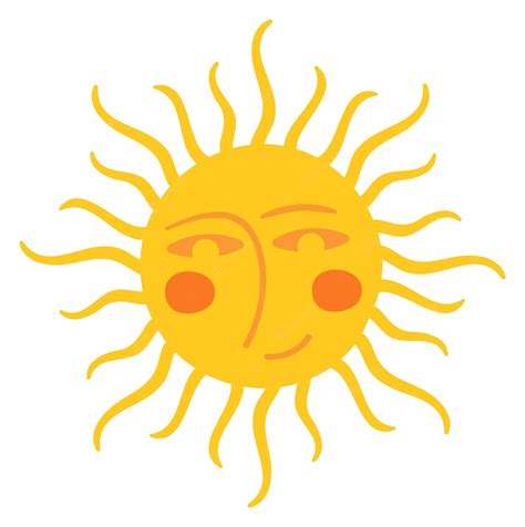 웃는 태양 웃긴 얼굴 여름 날씨 마스코트 프리미엄 벡터