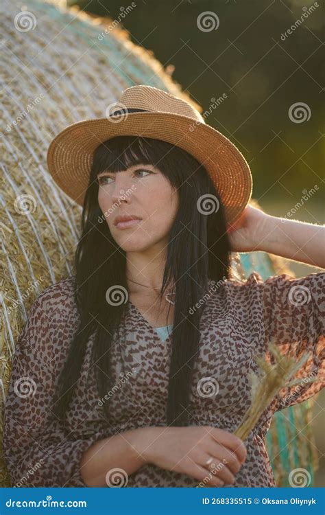 Beautiful Woman On A Haystack Stock Image Image Of Lonely Joyful