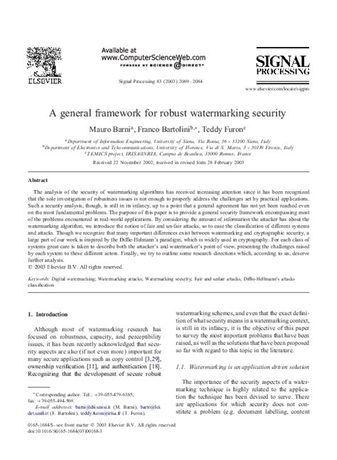 Pdf A General Framework For Robust Watermarking Security