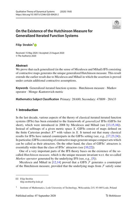 Pdf On The Existence Of The Hutchinson Measure For Generalized