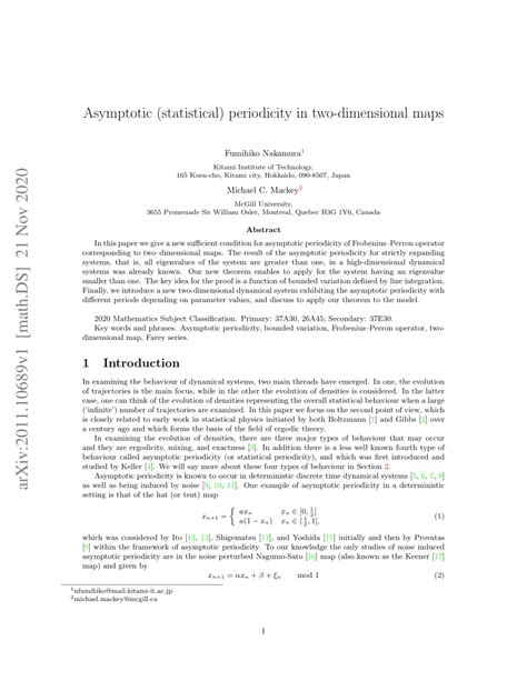 Pdf Asymptotic Statistical Periodicity In Two Dimensional Maps