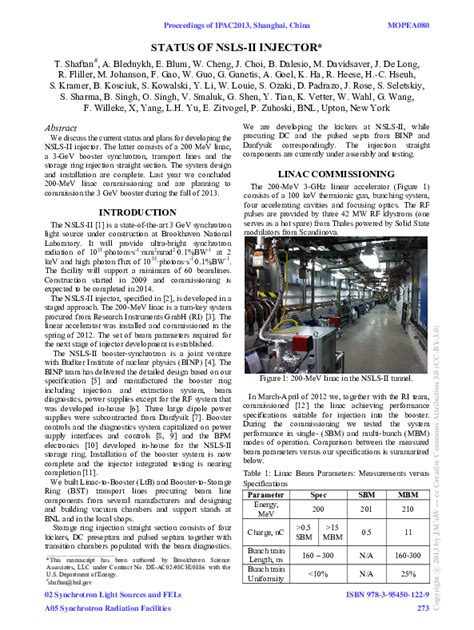 pdf status of the nsls ii injector