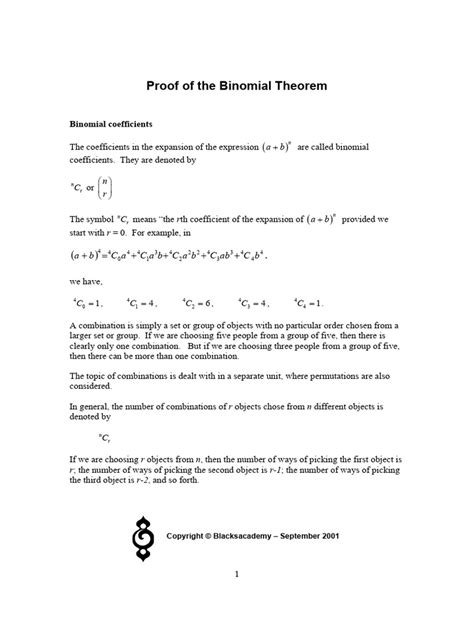 Proof Of The Binomial Theorem Pdf Abstract Algebra Algebra