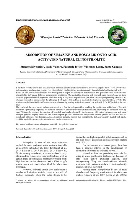 Pdf Adsorption Of Simazine And Boscalid Onto Acid Activated Natural