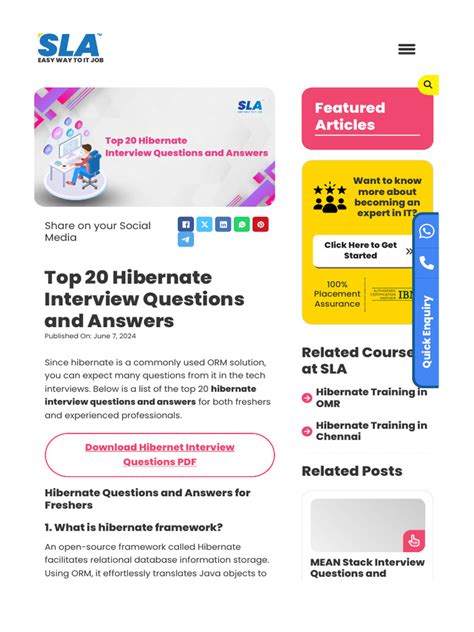 Top 20 Hibernate Interview Questions And Answers Pdf Databases