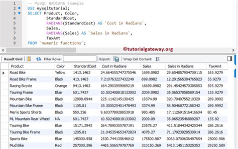 MySQL RADIANS Function