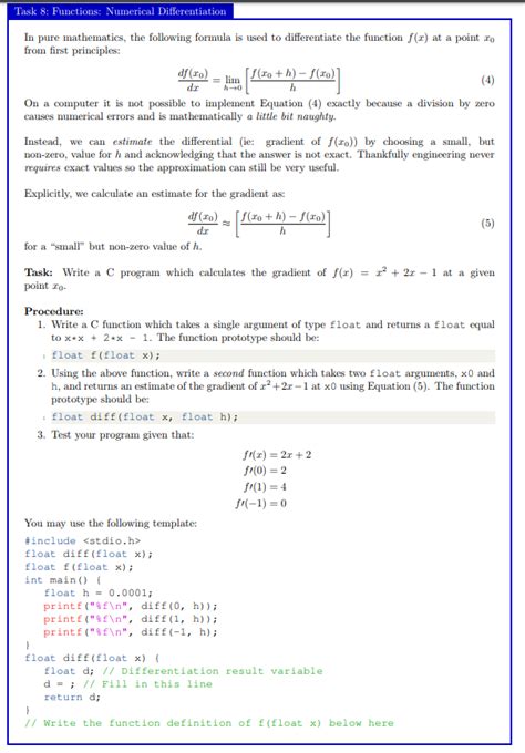 Solved Task Functions Numerical Differentiation In Pure Chegg