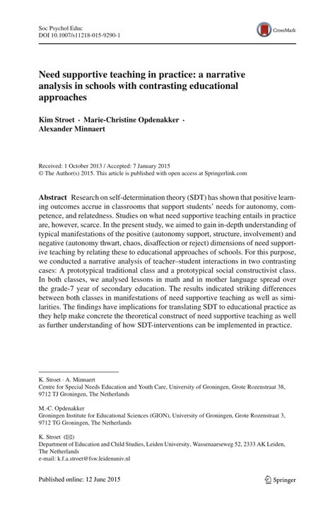 Pdf Need Supportive Teaching In Practice A Narrative Analysis In