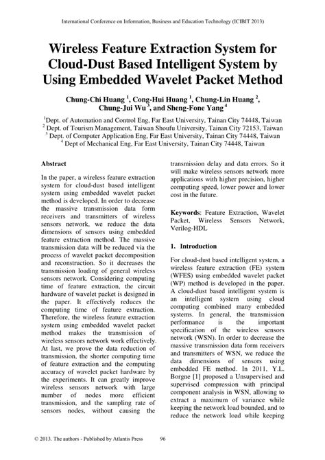 Pdf Wireless Feature Extraction System For Cloud Dust Based Intelligent System By Using