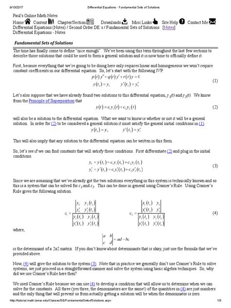 Differential Equations Fundamental Sets Of Solutions Pdf