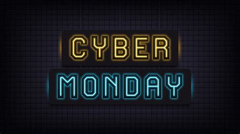 네온 사이버 먼데이 세일 노란색과 파란색 빛 사이버 먼데이의 빛나는 네온 텍스트 Cyber Monday에 대한 스톡 벡터 아트