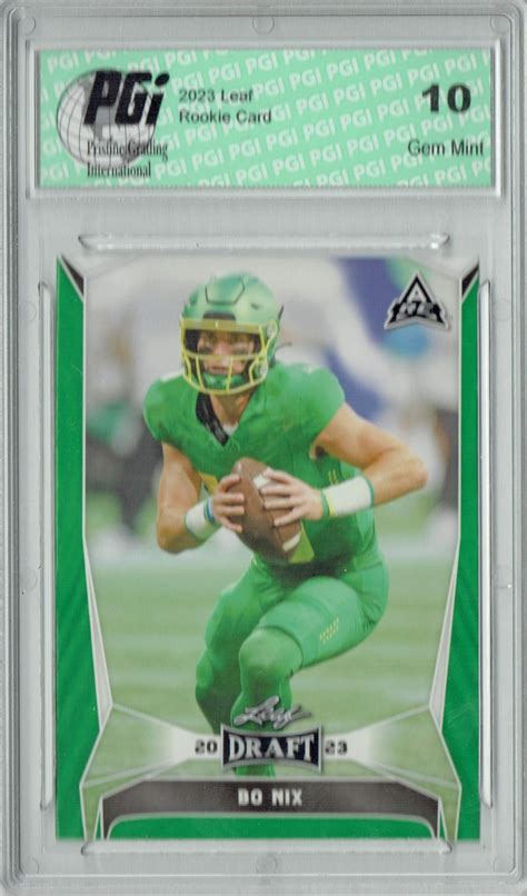 bo nix 2023 leaf football 32 green sp rookie card pgi 10 — rookie cards
