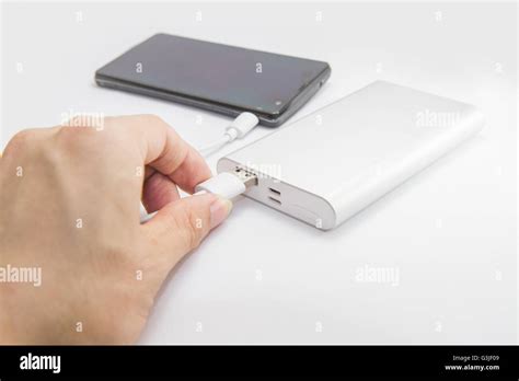 Connect The Power Bank To Mobile Phone Stock Photo Alamy