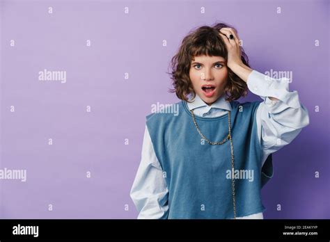 Caucasian Shocked Girl Expressing Surprise On Camera Isolated Over