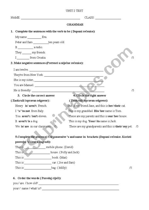 project 1 unit 2 test esl worksheet by vrpolje croatia