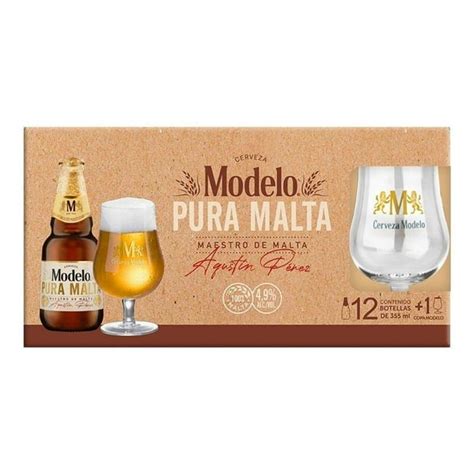 Cerveza Modelo Pura Malta 12 Botellas De 355 Ml C U 1 Copa Bodega