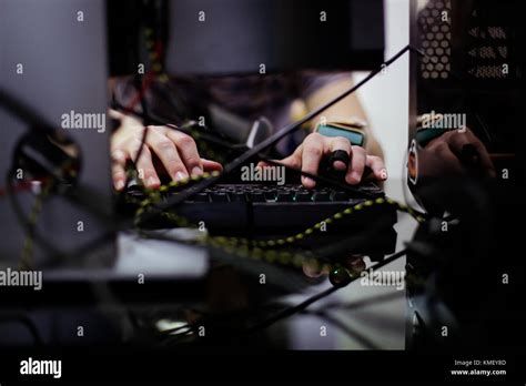Man Uses Laptop For Coding Software Stock Photo Alamy