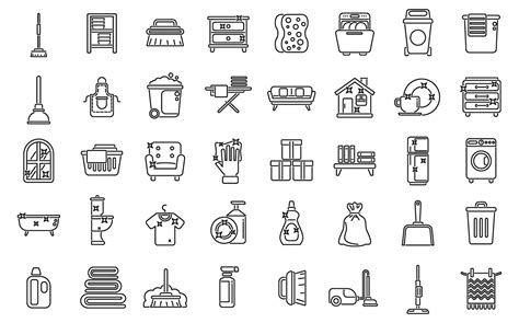 Tidy Up Icons Set Outline Vector Furniture Room 34381232 Vector Art At Vecteezy
