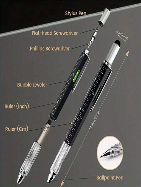 6 In 1 Multifunctional Tool Pen Includes Level Ruler Touch Pen