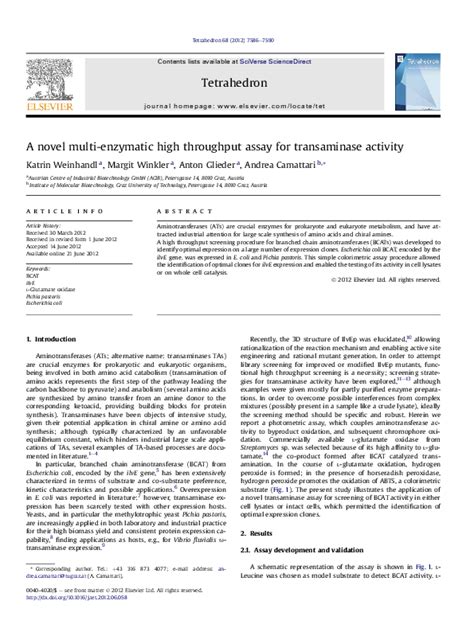 Pdf A Novel Multi Enzymatic High Throughput Assay For Transaminase Activity