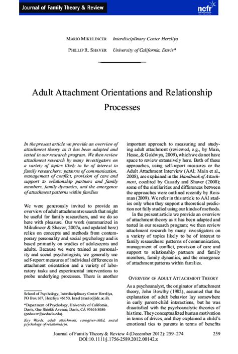 Pdf Adult Attachment Orientations And Relationship Processes
