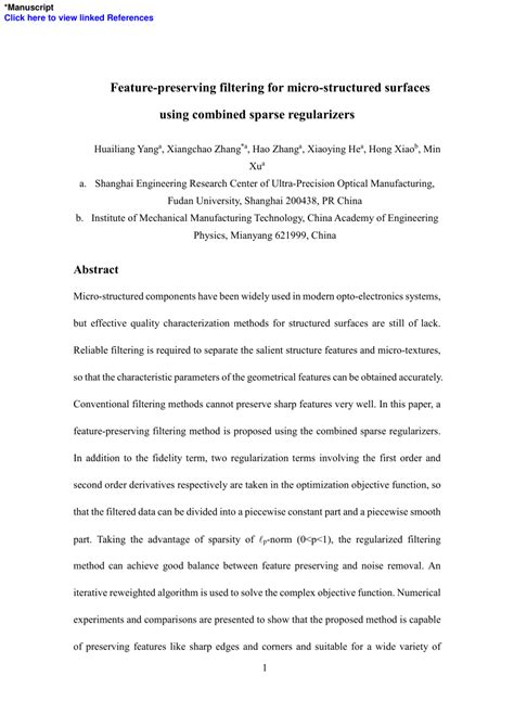 Pdf Feature Preserving Filtering For Micro Structured Surfaces Using Combined Sparse Regularizers