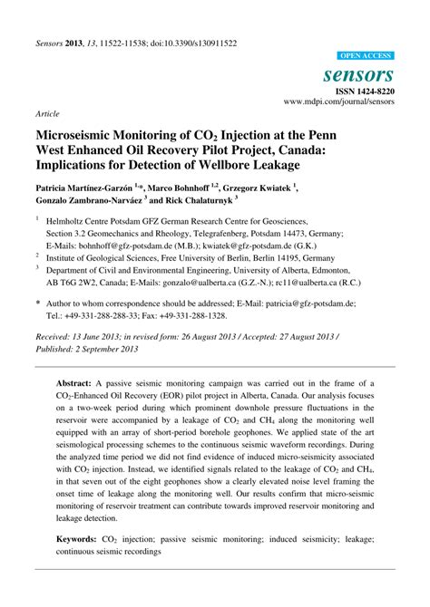 Pdf Microseismic Monitoring Of Co2 Injection At The Penn West Enhanced Oil Recovery Pilot