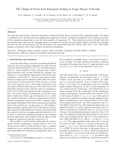 Pdf The Origin Of Power Law Emergent Scaling In Large Binary Networks