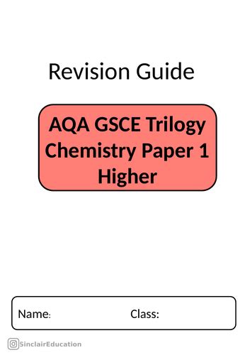 Aqa Gcse Chemistry Revision Guides Paper 1 Teaching Resources